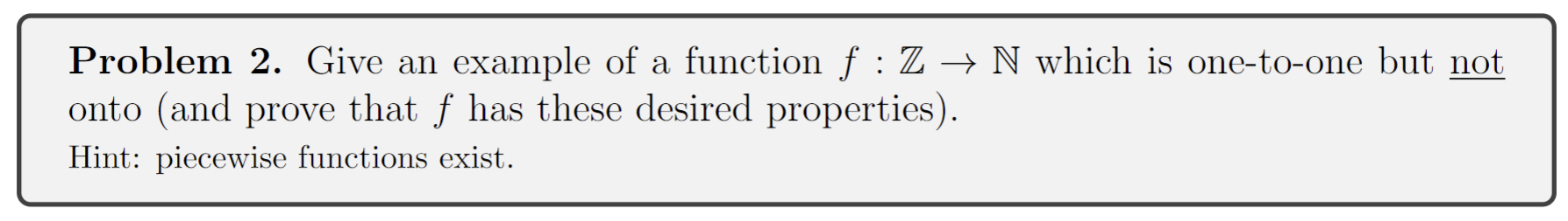 Solved Problem 1. Give an example of a function f:Z→N which | Chegg.com