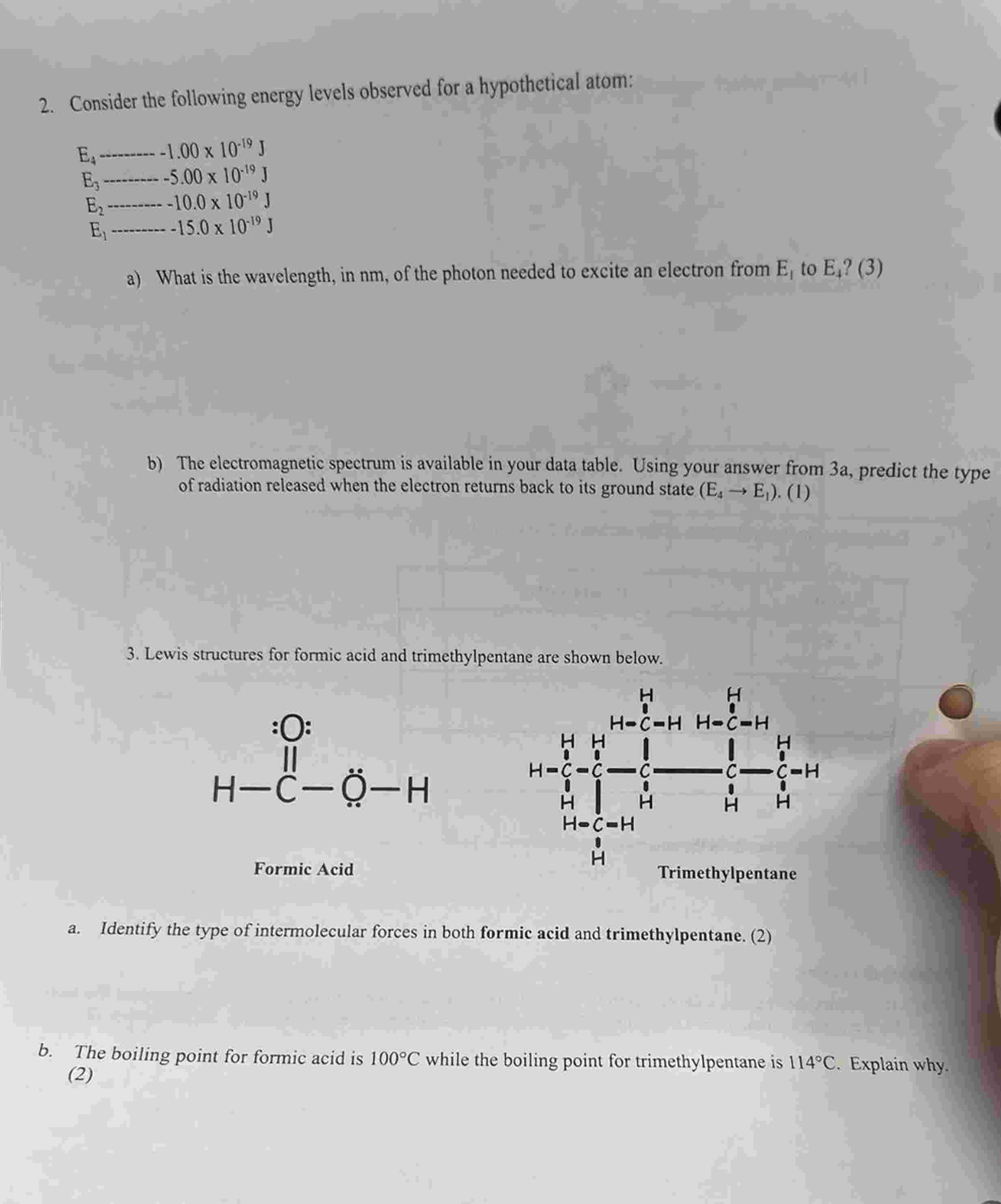 Solved Consider the following energy levels observed for a | Chegg.com