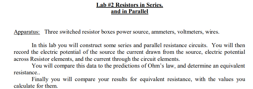 Solved Lab #2 Resistors in Series. and in Parallel | Chegg.com