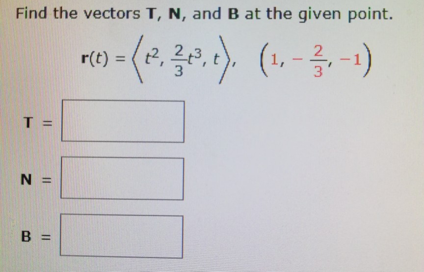 Solved Find the vectors T, N, and B at the given point. | Chegg.com