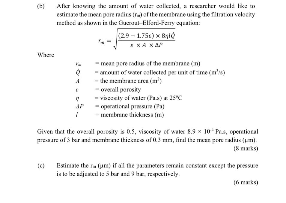Solved Q1 (a) Water flux describes the quantity of the | Chegg.com