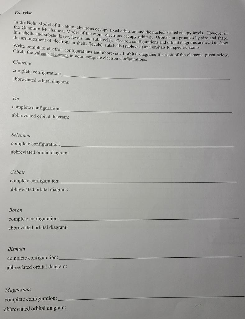 Exercise In the Bohr Model of the atom, electrons | Chegg.com