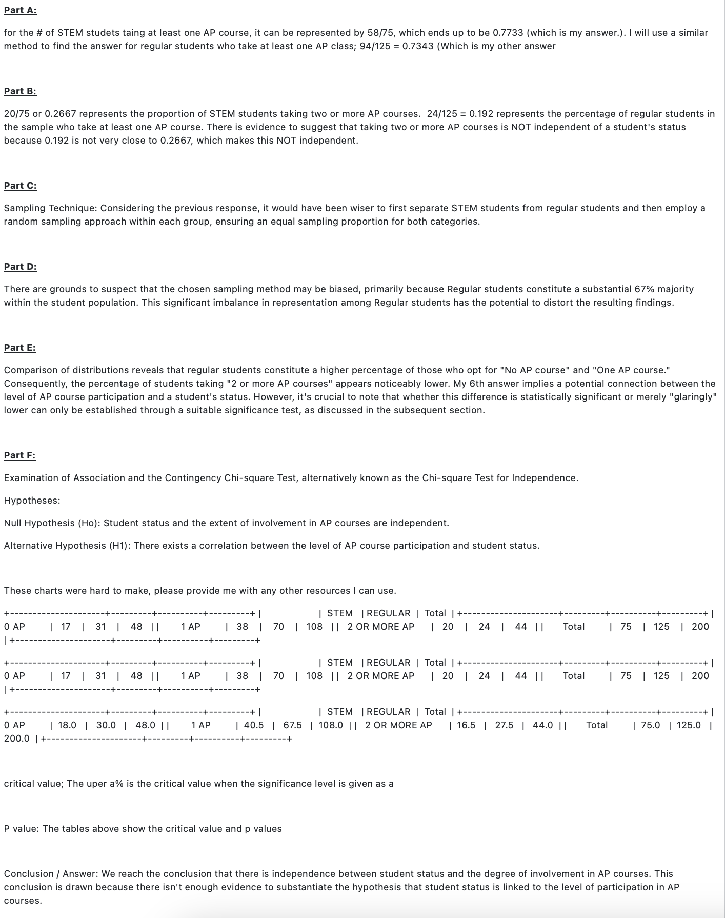 Solved AP Stat Redo; I need help fixing my work. I will post | Chegg.com