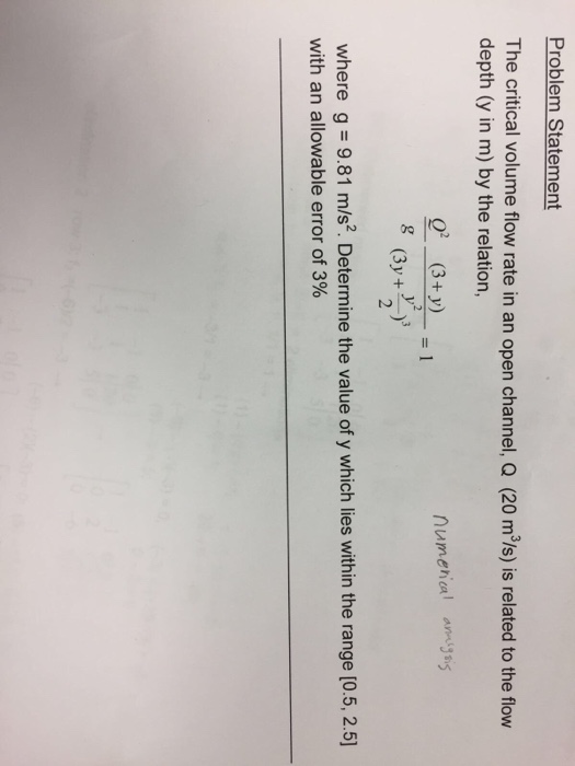 Solved Problem Statement The critical volume flow rate in an | Chegg.com