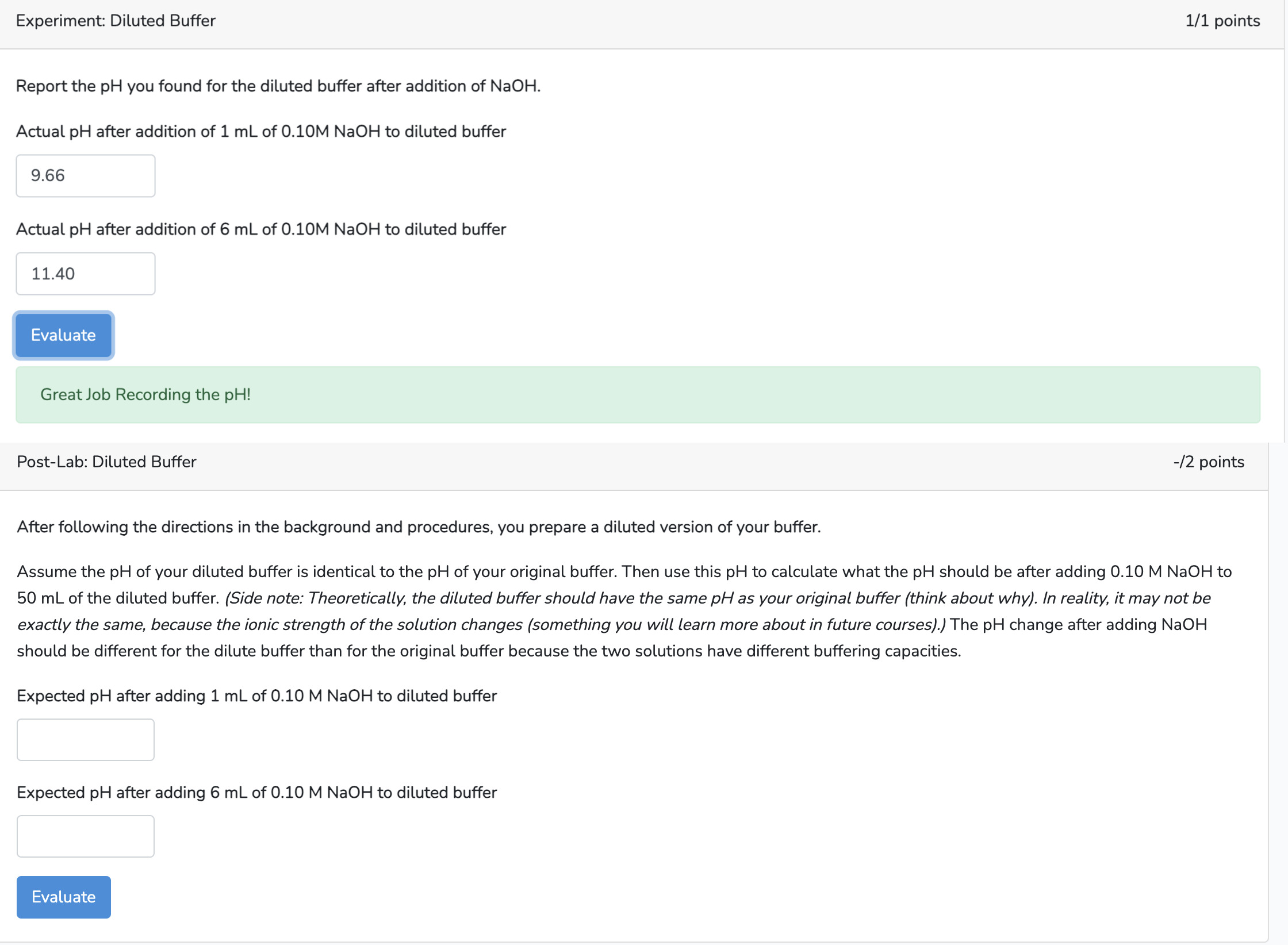 Solved Report the pH ﻿you found for the diluted buffer after | Chegg.com