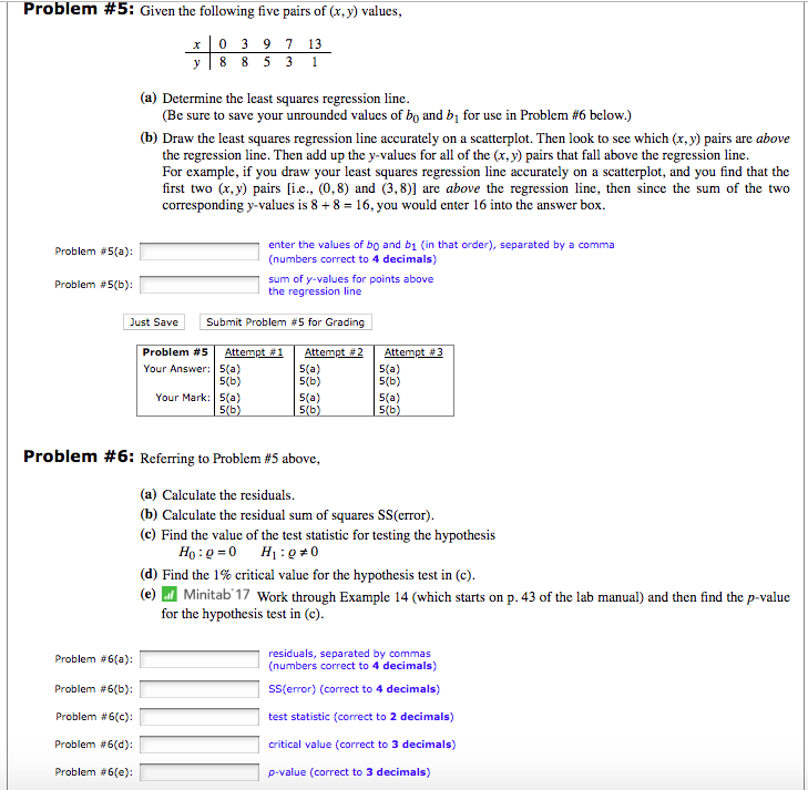 Solved Problem #5: Given the following five pairs of(x,y) | Chegg.com