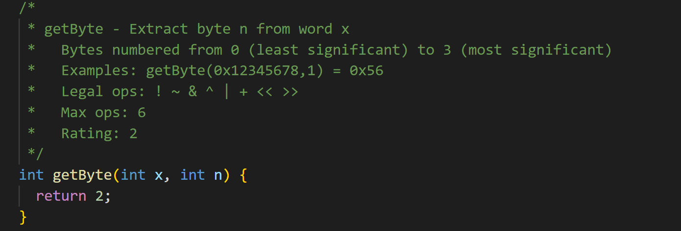 Solved /* * getByte - Extract byte n from word x * | Chegg.com