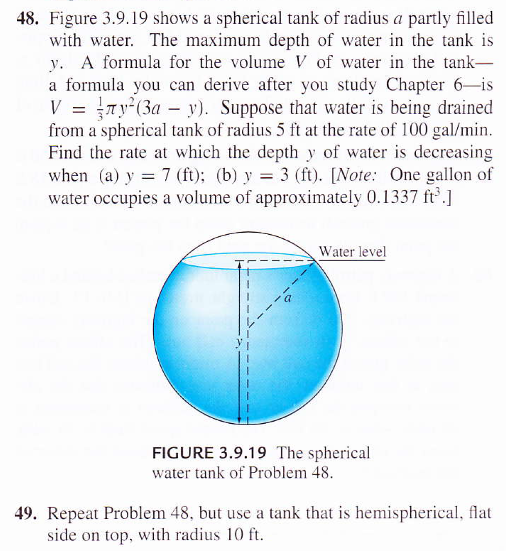 Solved 48. Figure 3.9.19 shows a spherical tank of radius a | Chegg.com