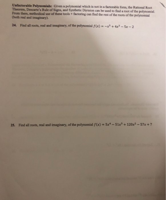 Solved Unfactorable Polynomials: Given a polynomial which is | Chegg.com