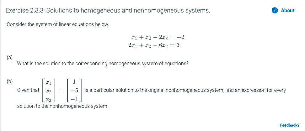 Solved Exercise 2.3.3: Solutions to homogeneous and | Chegg.com