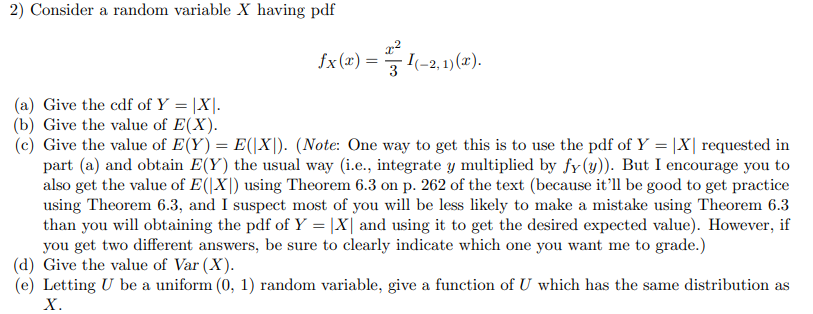2) Consider a random variable X having pdf | Chegg.com