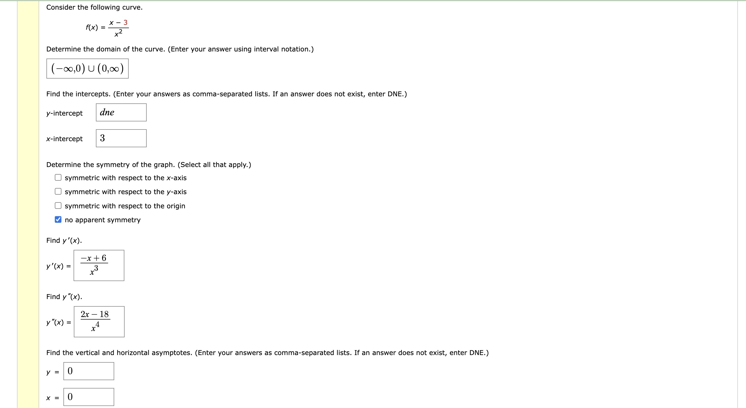 Solved Consider The Following Curve F X X2x−3 Determine