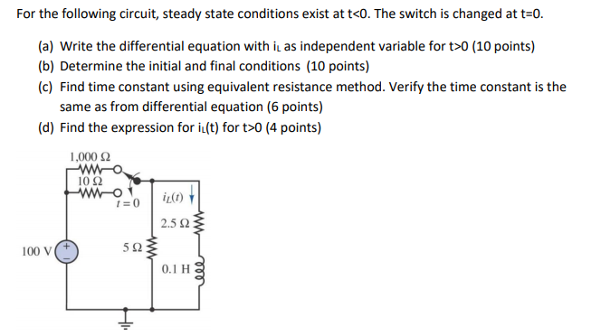 Solved For the following circuit, steady state conditions | Chegg.com
