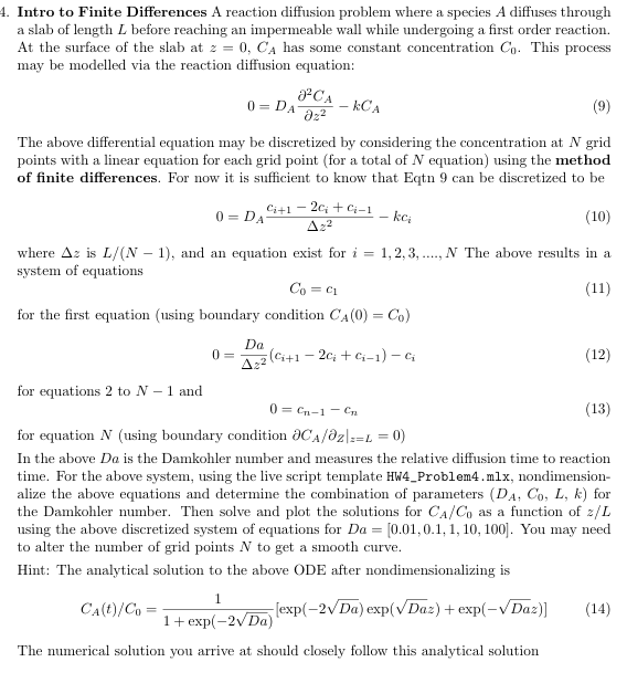 Solved Intro to Finite Differences A reaction diffusion | Chegg.com