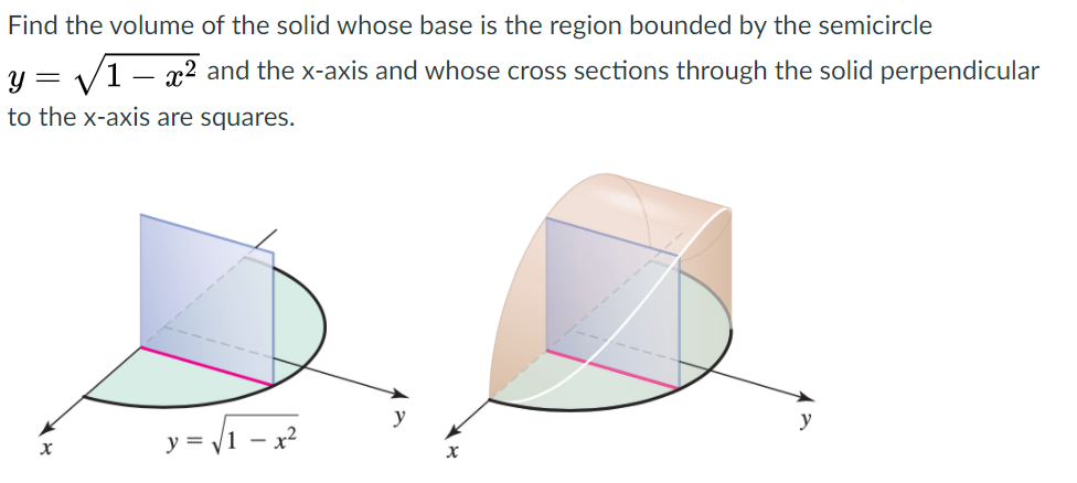 Solved Find the volume of the solid whose base is the region | Chegg.com