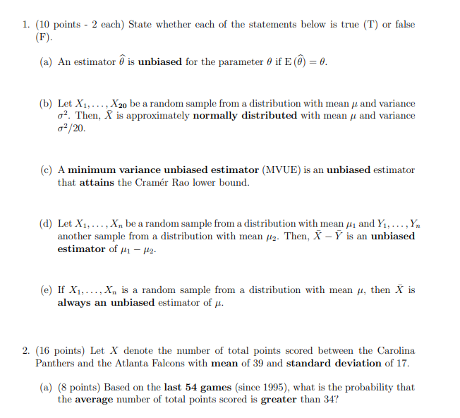 Solved (a) An estimator θ is unbiased for the parameter θ if | Chegg.com