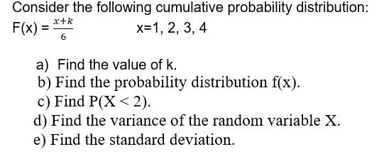 Solved Consider the following cumulative probability | Chegg.com
