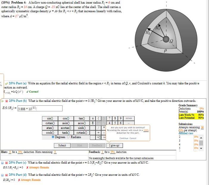 Solved (10%) Problem 4: A hollow non-conducting spherical | Chegg.com