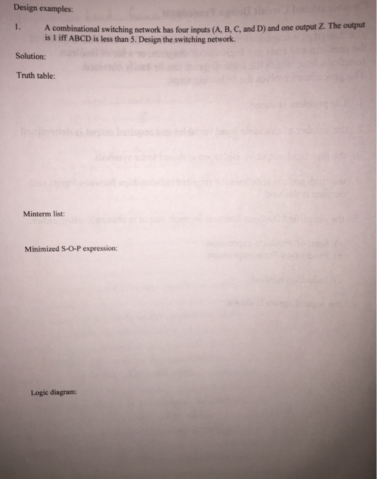 Solved Design examples: 1. A combinational switching network | Chegg.com