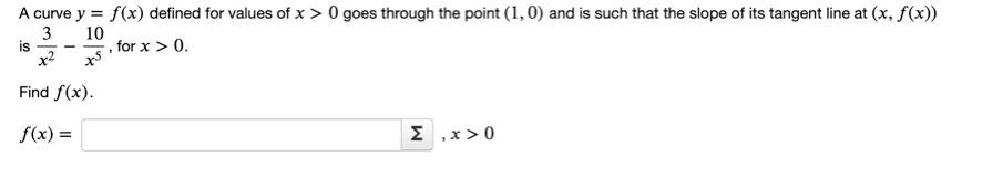 Solved A curve y = f(x) defined for values of x > 0 goes | Chegg.com