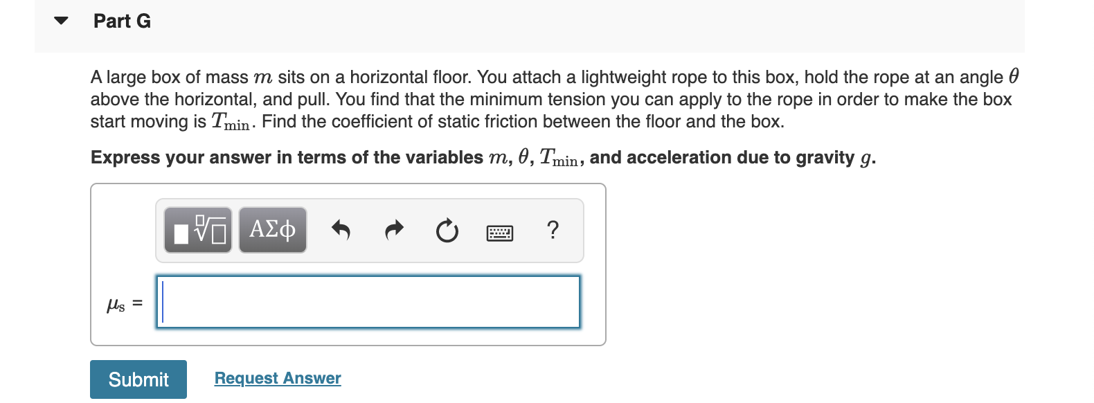 Solved Part G A large box of mass m sits on a horizontal | Chegg.com