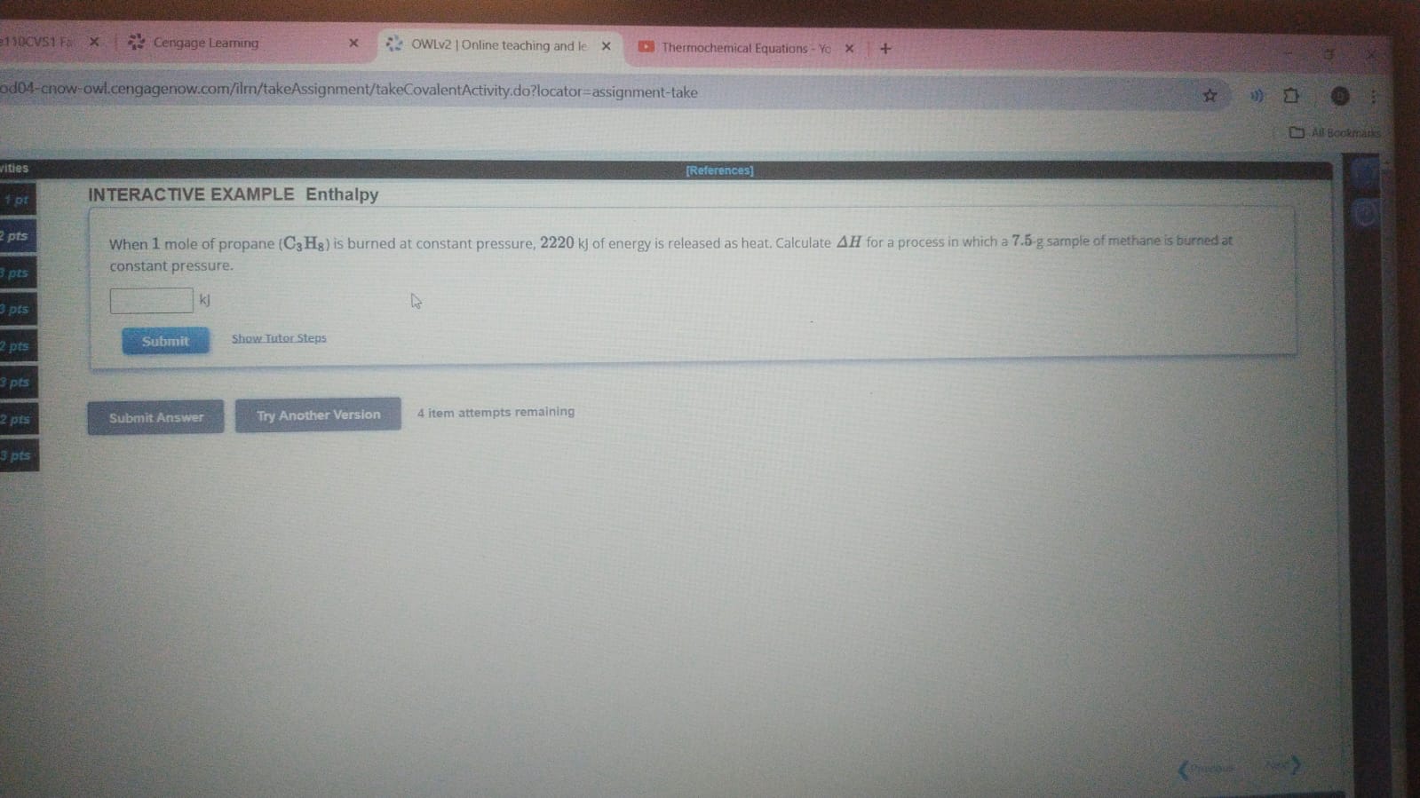 Solved INTERACTIVE EXAMPLE EnthalpyWhen 1 ﻿mole of propane | Chegg.com