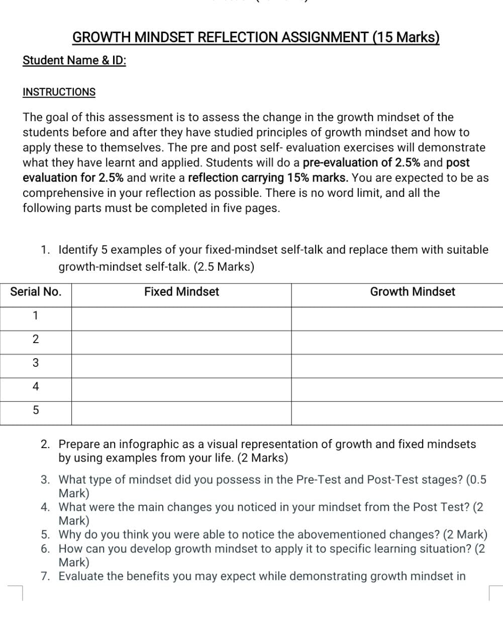 Solved GROWTH MINDSET REFLECTION ASSIGNMENT (15 Marks) | Chegg.com