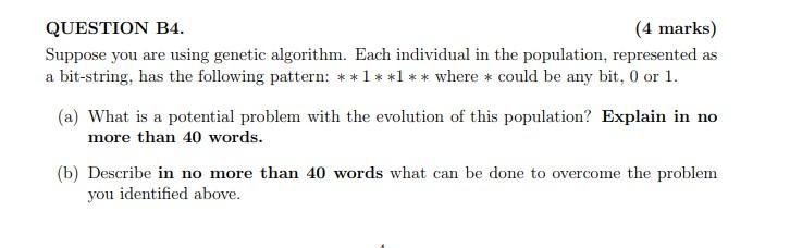 Solved QUESTION B4. (4 marks) Suppose you are using genetic | Chegg.com