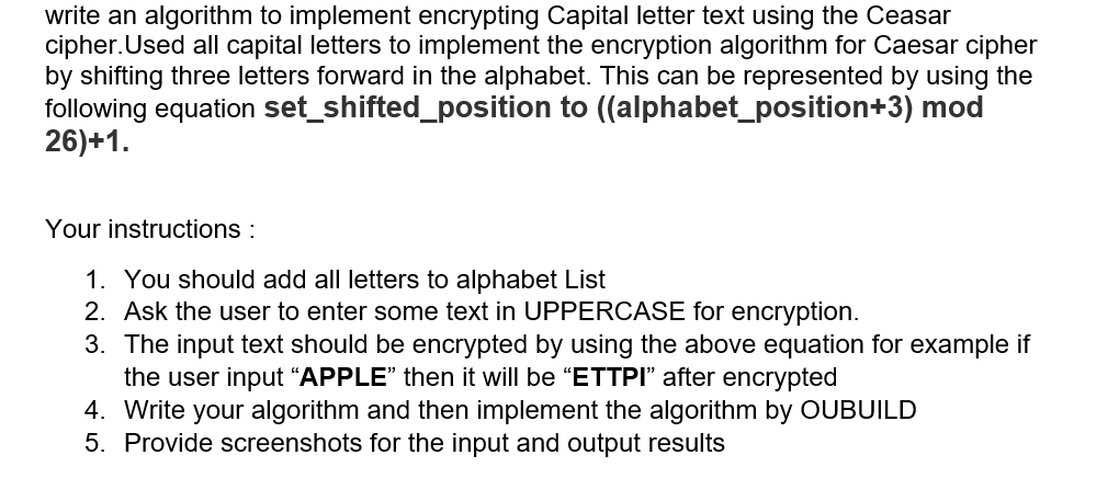 Solved Write An Algorithm To Implement Encrypting Capital 