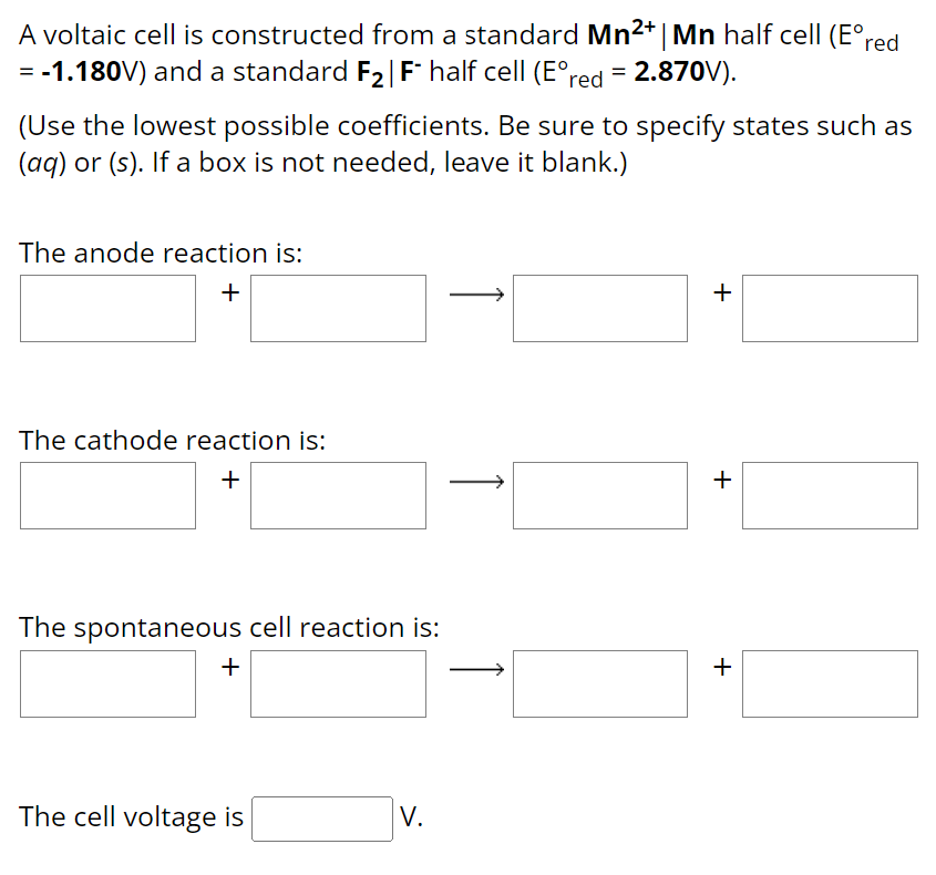 Solved A voltaic cell is constructed from a standard Mn2+∣Mn | Chegg.com