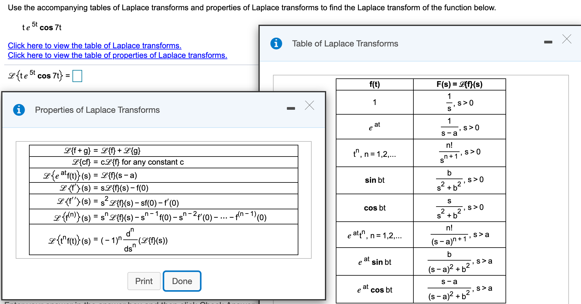 Solved Use the accompanying tables of Laplace transforms and | Chegg.com