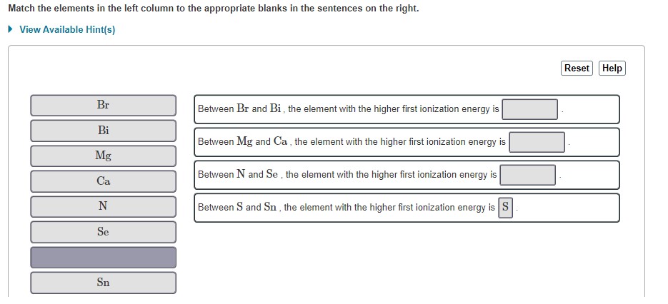 Solved Choose the element with the highest first ionization | Chegg.com