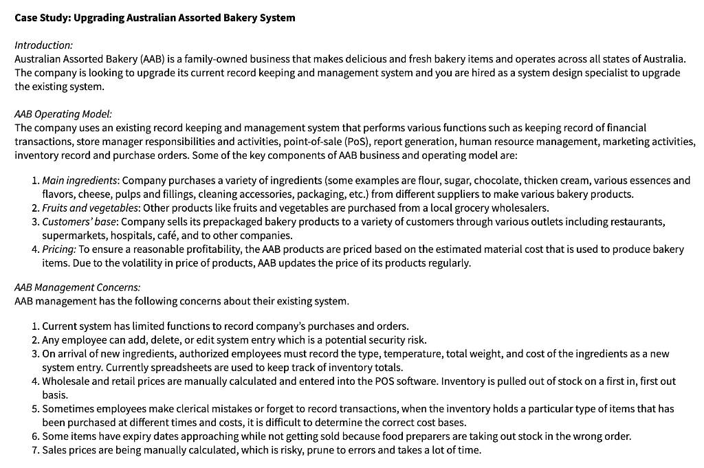 Solved Case Study: Upgrading Australian Assorted Bakery | Chegg.com