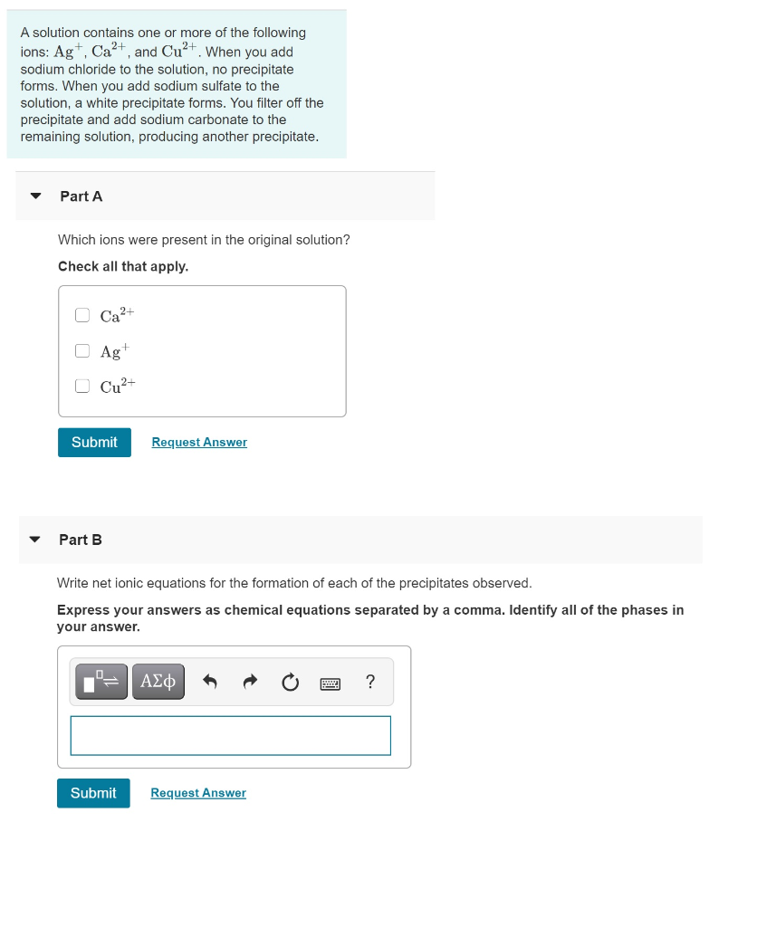 Solved A solution contains one or more of the following | Chegg.com