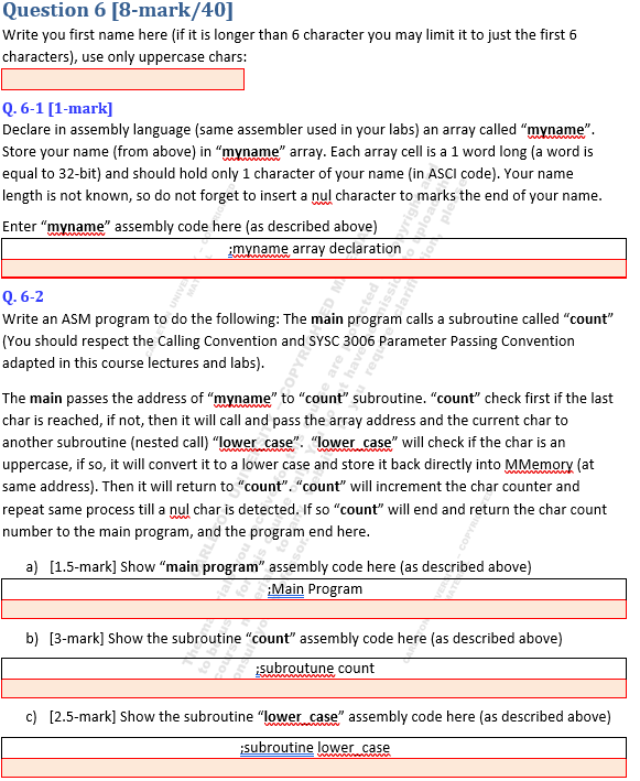 Question 6 [8-mark/40] Write you first name here (if | Chegg.com
