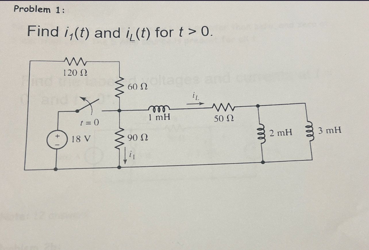 Solved Problem 1:Find i1(t) ﻿and iL(t) ﻿for t>0. | Chegg.com
