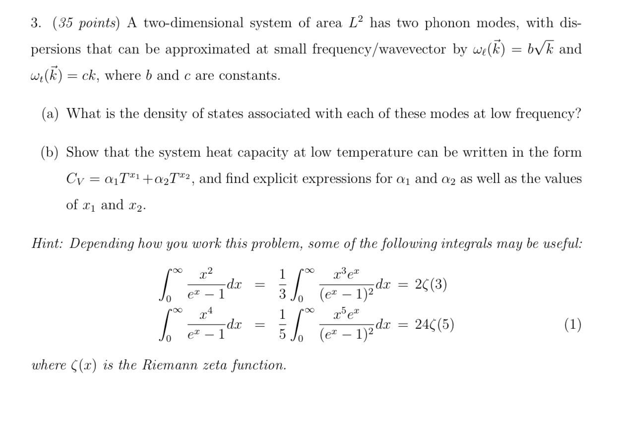 Solved 3. (35 points) A two-dimensional system of area L2 | Chegg.com