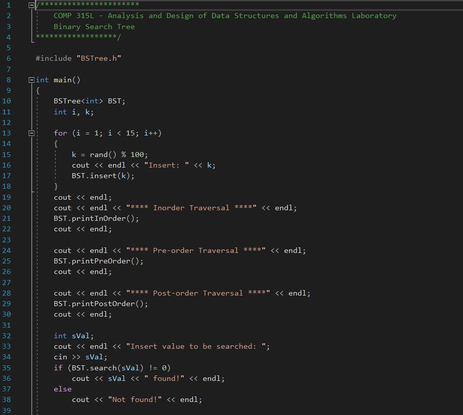 Solved Laboratory #12 - Binary Search Tree This lab will | Chegg.com