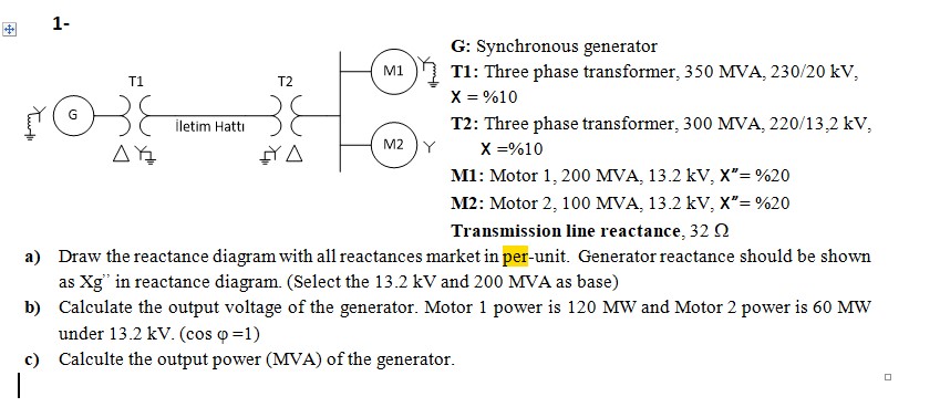 Solved G: Synchronous generator T1: Three phase transformer, | Chegg.com
