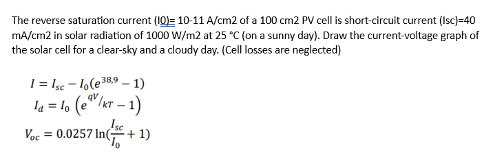 Solved The reverse saturation current (I0)= 10*(-11) A/cm2 | Chegg.com