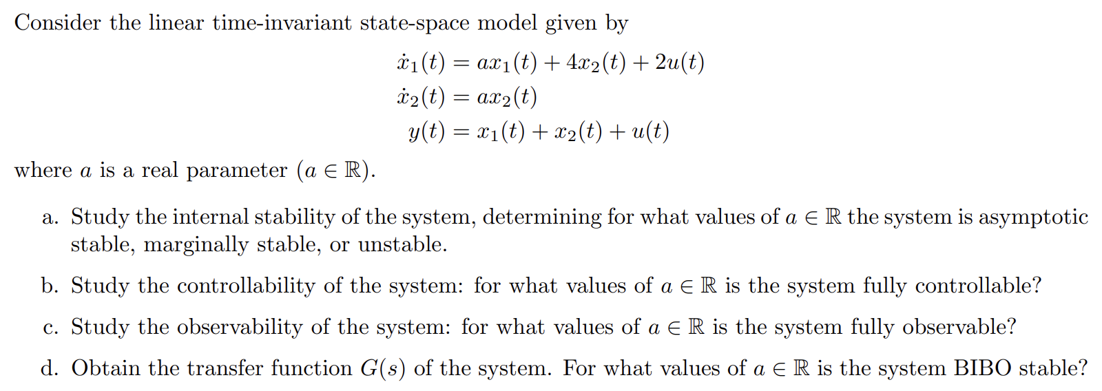 Solved Consider the linear time-invariant state-space model | Chegg.com