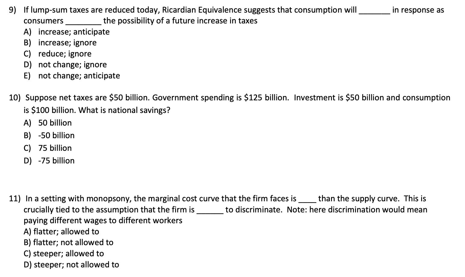 Solved 9) If lump-sum taxes are reduced today, Ricardian | Chegg.com