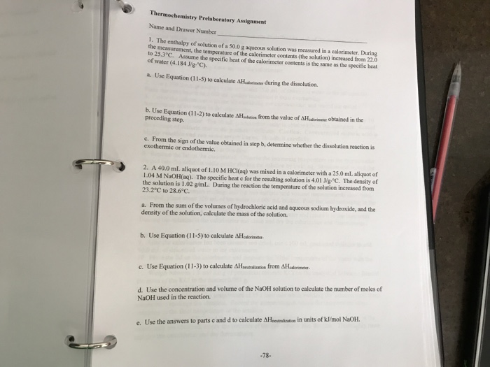 Solved Thermochemistry Prelaboratory Assignment Name and | Chegg.com