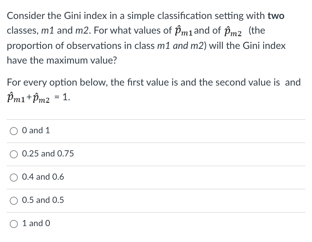 Solved Consider the Gini index in a simple classification | Chegg.com