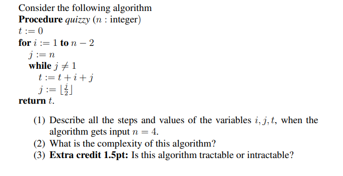 Solved Consider the following algorithm Procedure quizzy (n | Chegg.com
