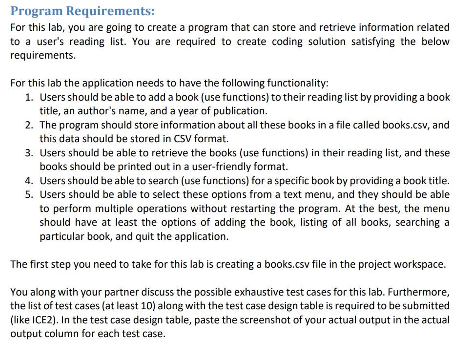Solved Program Requirements: For this lab, you are going to | Chegg.com