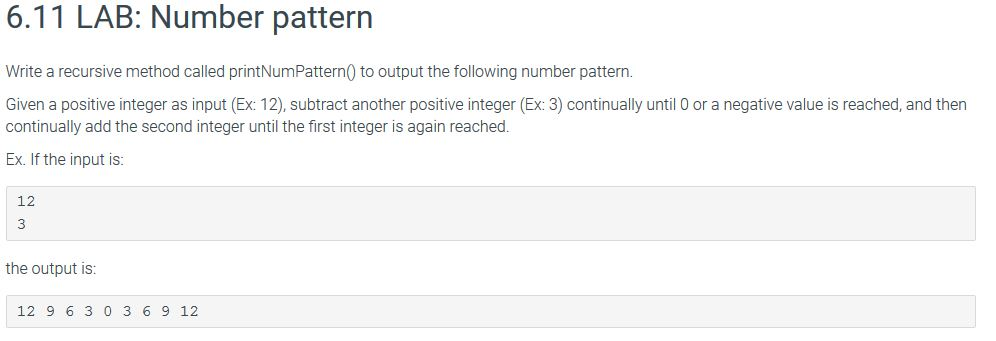 Solved 6 11 Lab Number Patternwrite A Recursive Method C