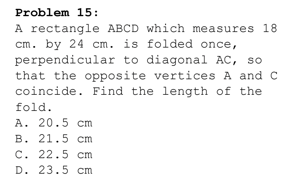 Solved Problem 15: A rectangle ABCD which measures 18 cm. by | Chegg.com
