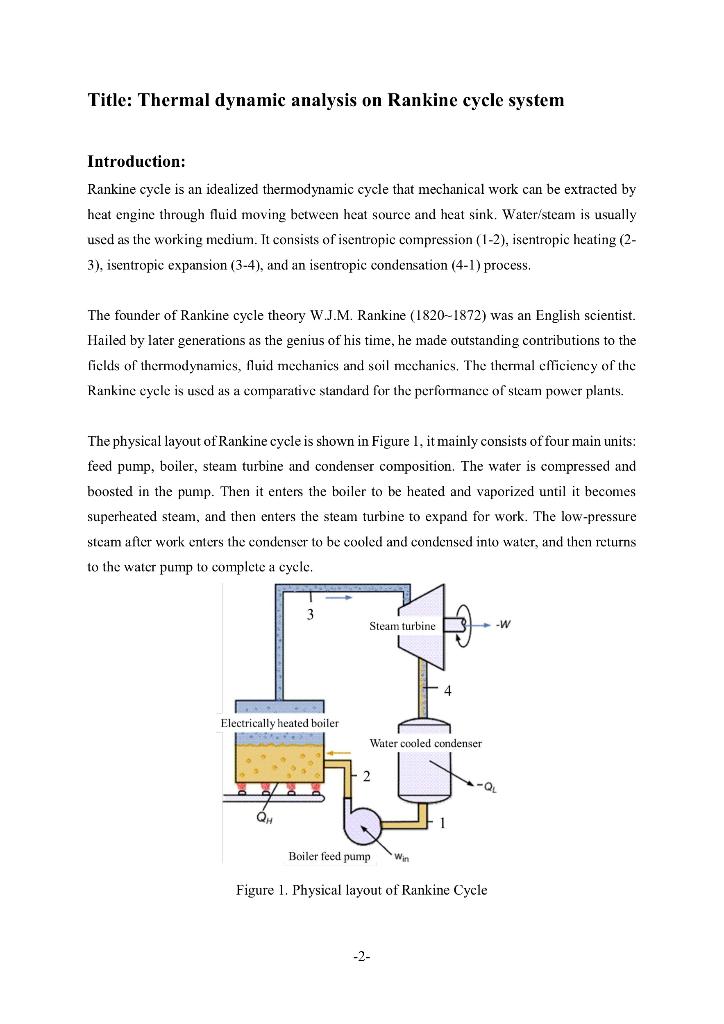 Title: Thermal dynamic analysis on Rankine cycle | Chegg.com