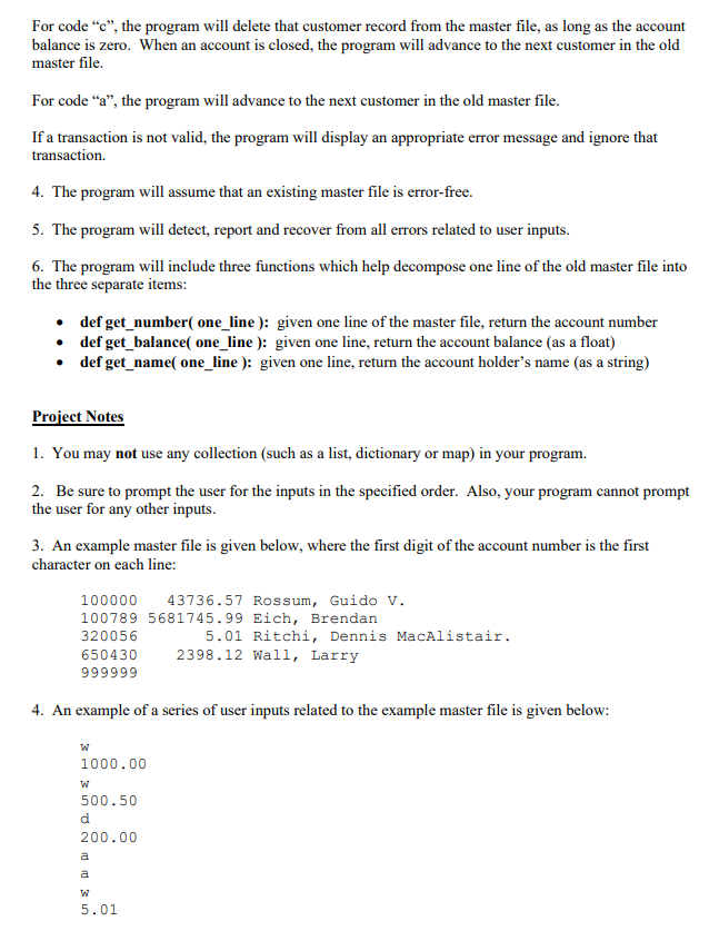 Solved Project Objectives • Use file processing and | Chegg.com
